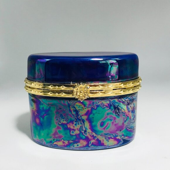 Accessories | Iridescent Cobalt Blue Ceramic Trinket Box Gold Tone ...